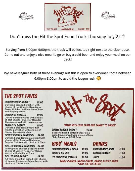 Don't Miss hit the spot tonight! - Centura Hills Golf Club